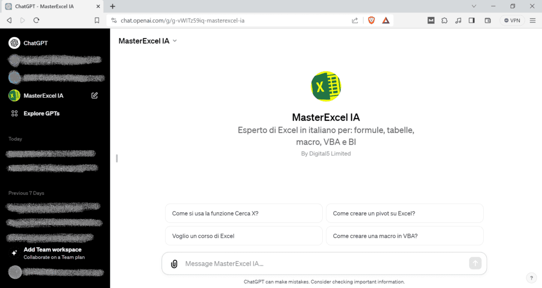 Intelligenza Artificiale Excel - Provalo Subito sul tuo GPT